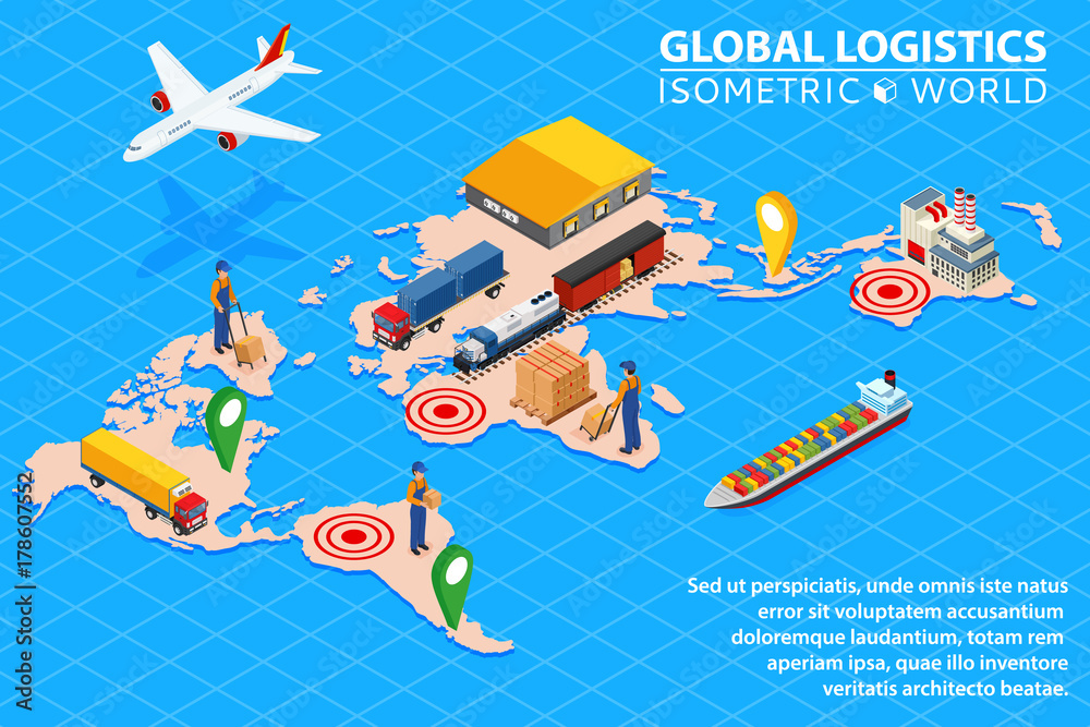 Global logistics network Flat 3d isometric vector illustration Set of ...