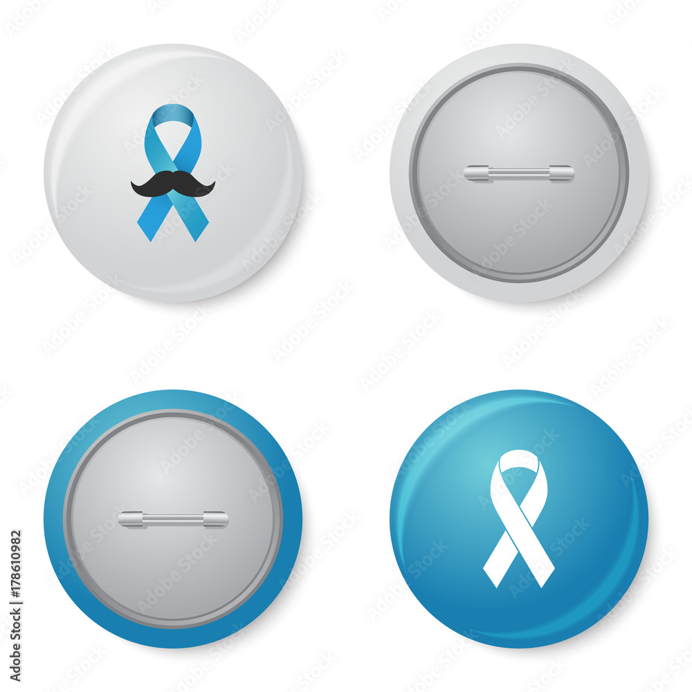 Prostate cancer awareness pins with blue ribbon symbols. Illustration ...