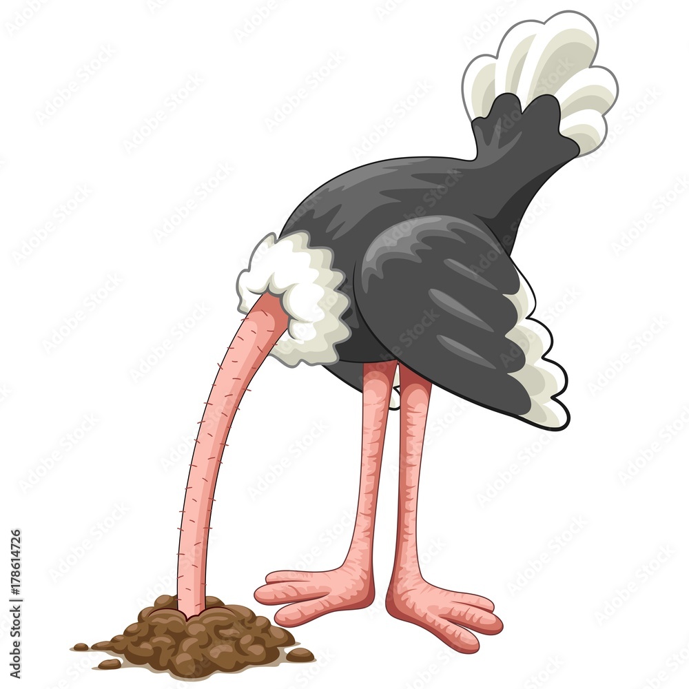 Ostrich Head in Sand Proverb Cartoon Character Stock Vector | Adobe Stock