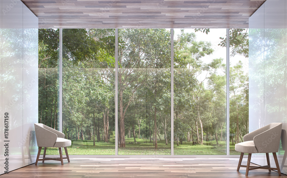 Empty room modern space with nature view 3d rendering image.The room ...