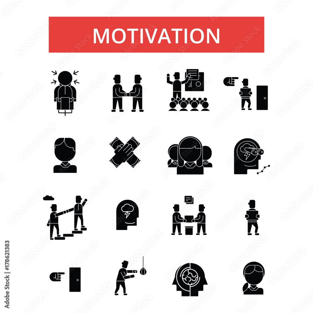 Motivation illustration, thin line icons, linear flat signs, outline ...