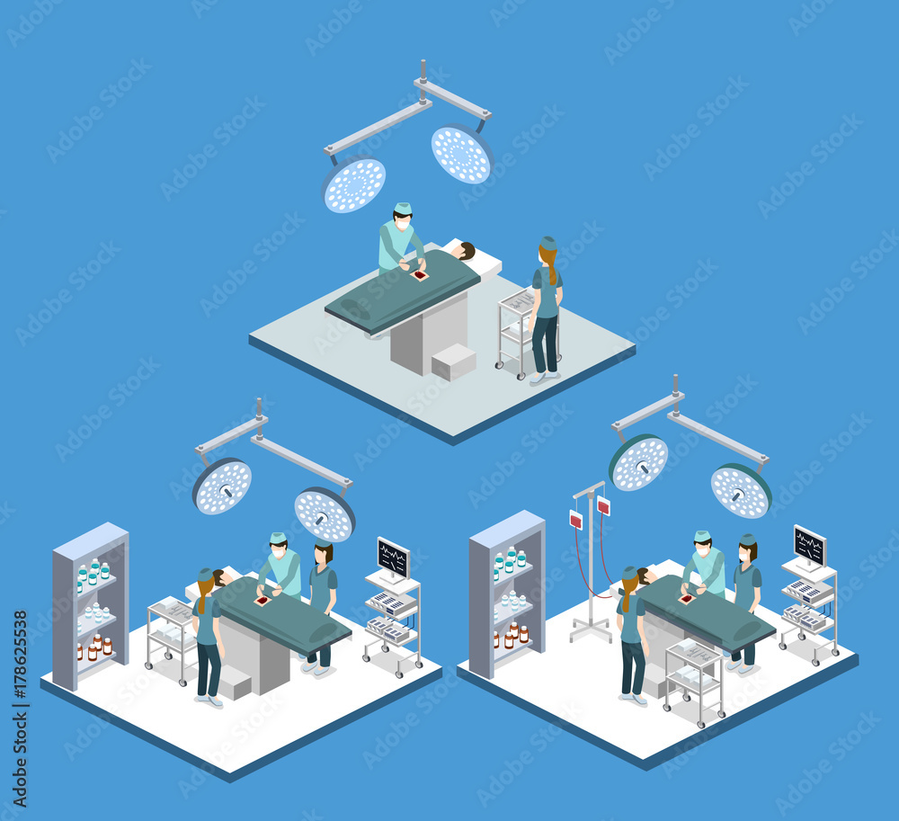 Isometric 3D vector illustration surgeon operates on the patient Stock ...