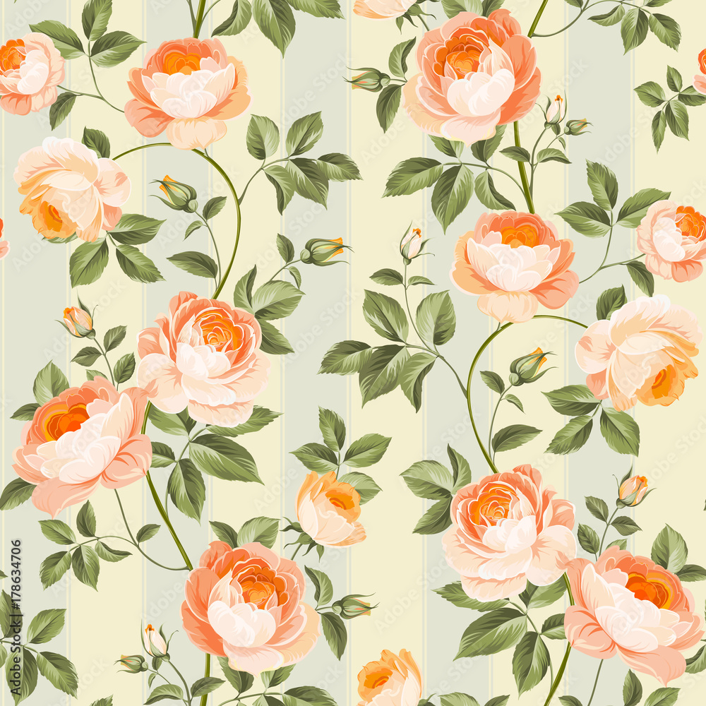 Luxurious peony wallapaper in vintage style. Seamless pattern of ...
