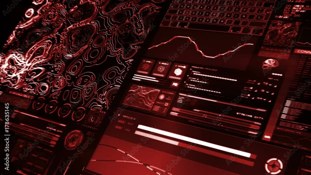 Perspective view of red futuristic interface/Digital screen/Detailed ...