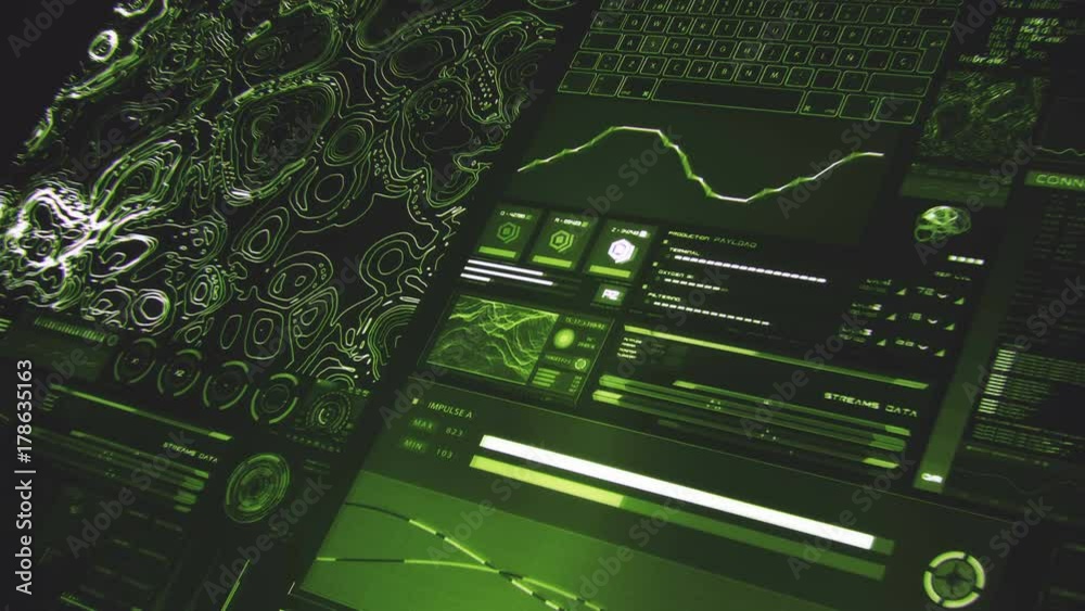 Perspective view of deep green futuristic interface/Digital screen ...