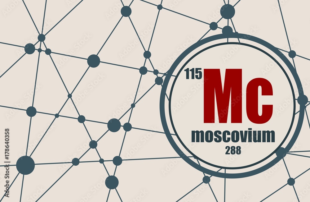 Moscovium chemical element. Sign with atomic number and atomic weight ...