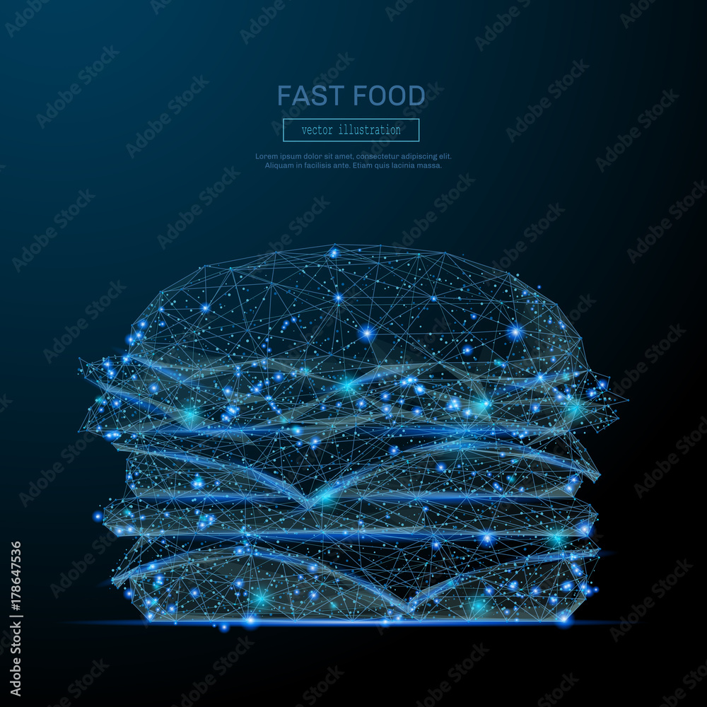 Low Poly wireframe Burger. Fast food concept. Vector hamburger mesh ...
