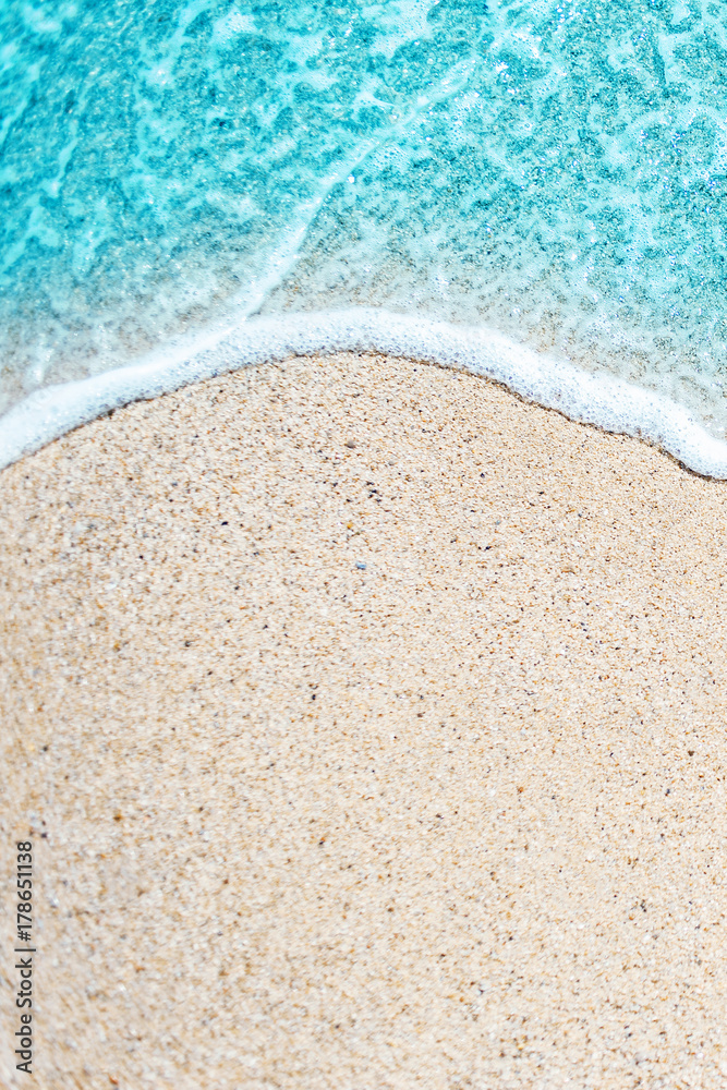Sea Beach and Sand in summer day with copy space. Blue Ocean Wave ...
