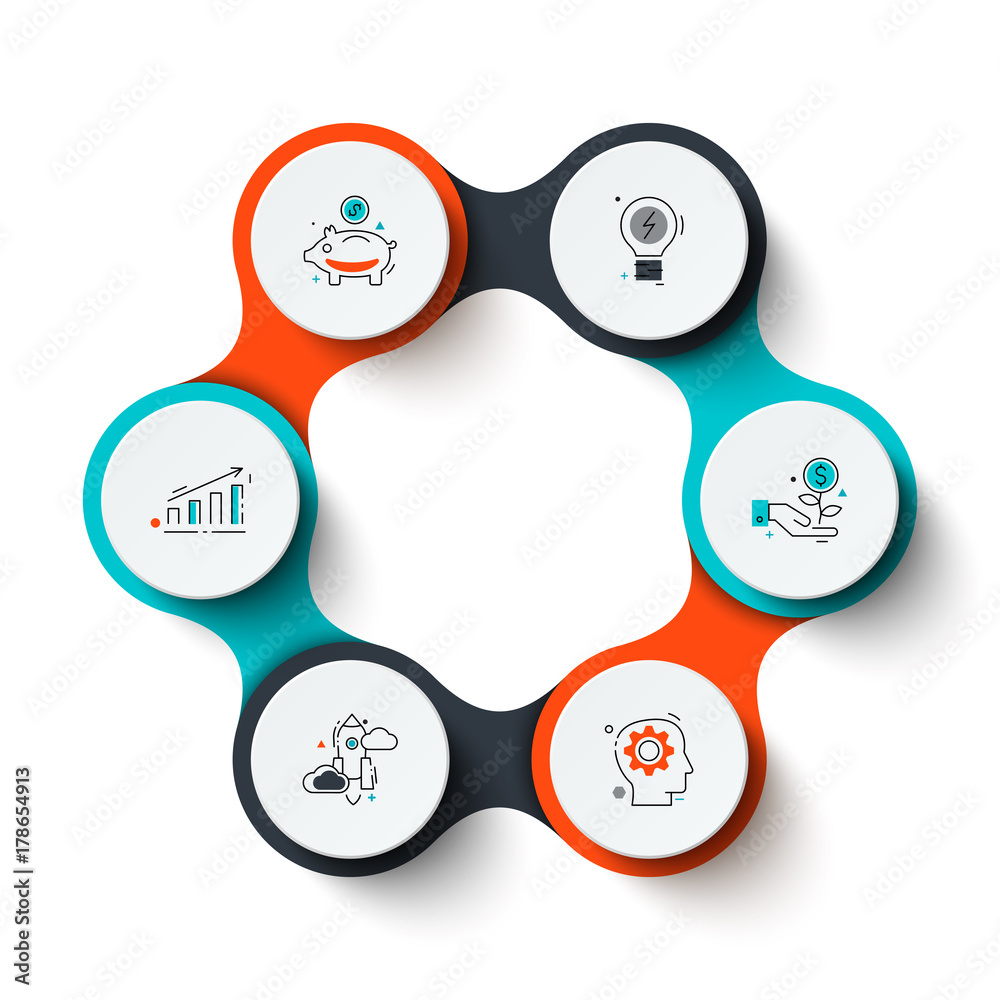 Business data visualization. Abstract elements of cycle diagram with 6 ...