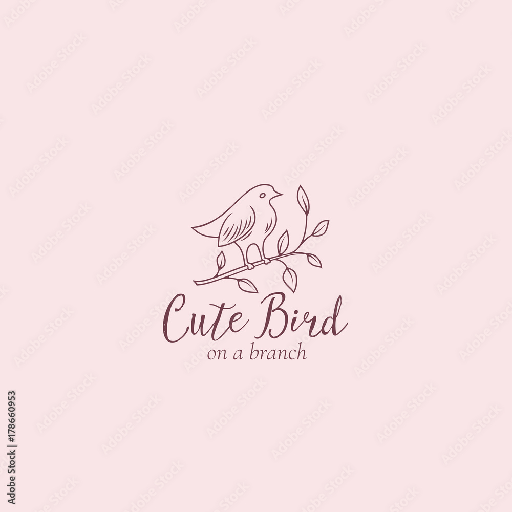 Cute Bird on a Branch Abstract Vector Sign, Symbol or Logo Template ...