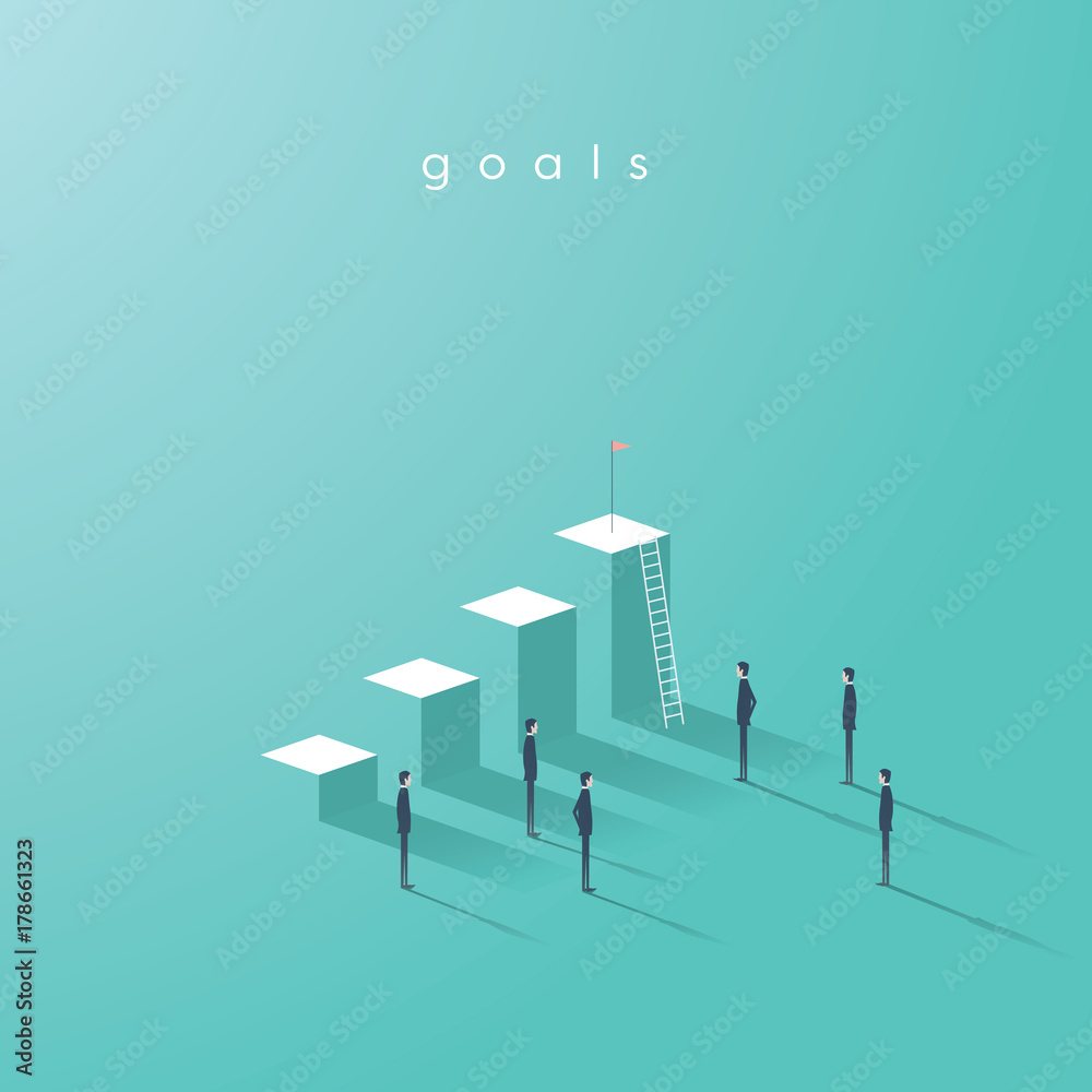 Business goals vector concept with graph or chart and team of ...