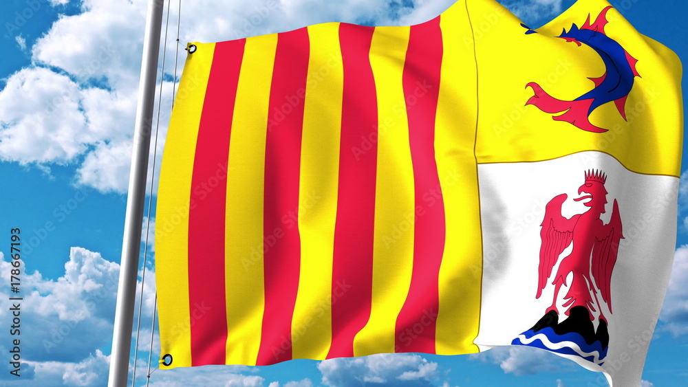 Waving flag of Provence-Alpes-Cote d'Azur, a region of France. 3D ...