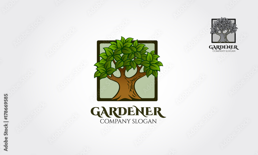 Gardener Cartoon Logo Style. Gardener Illustration logo with the tree ...