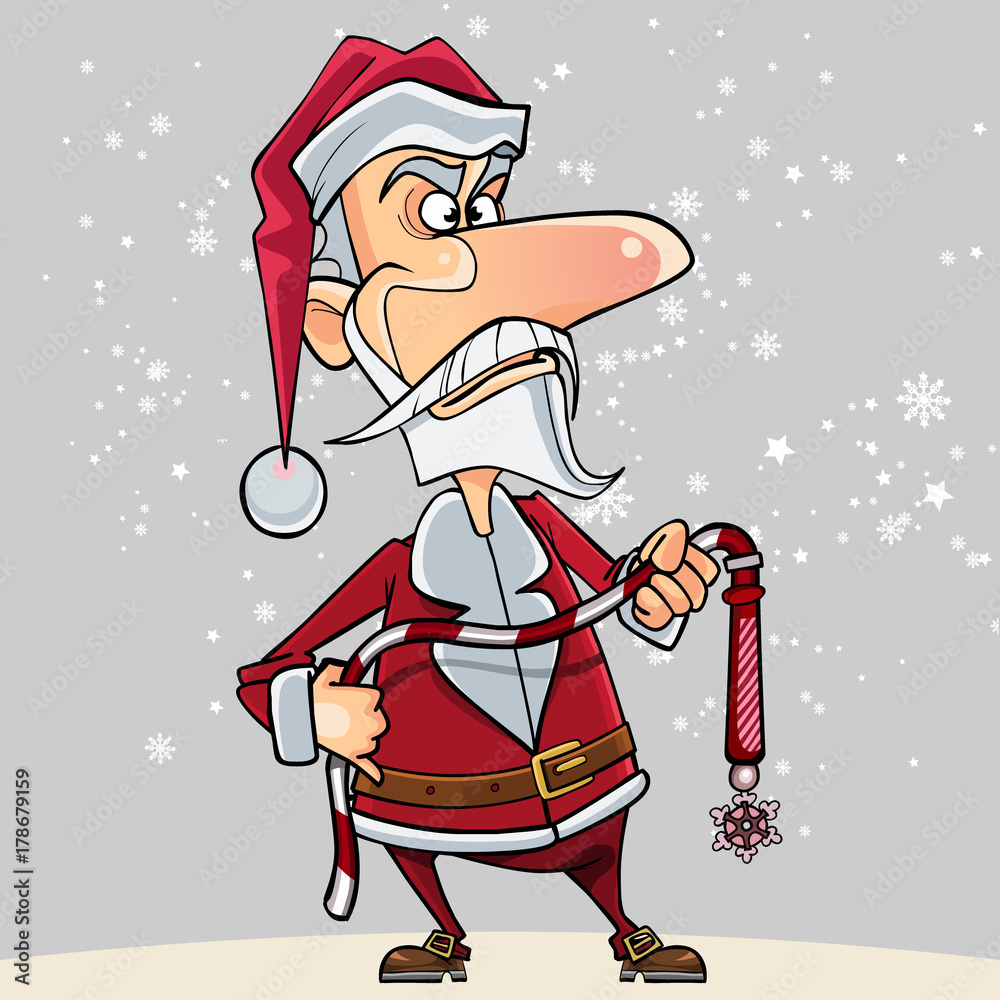 cartoon angry Santa Claus holding a whip Stock Vector | Adobe Stock