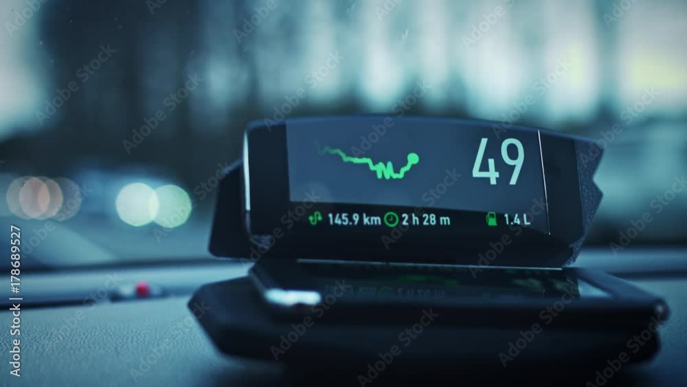 4k Car Driving with HUD Navigator in the Day Stock Video | Adobe Stock