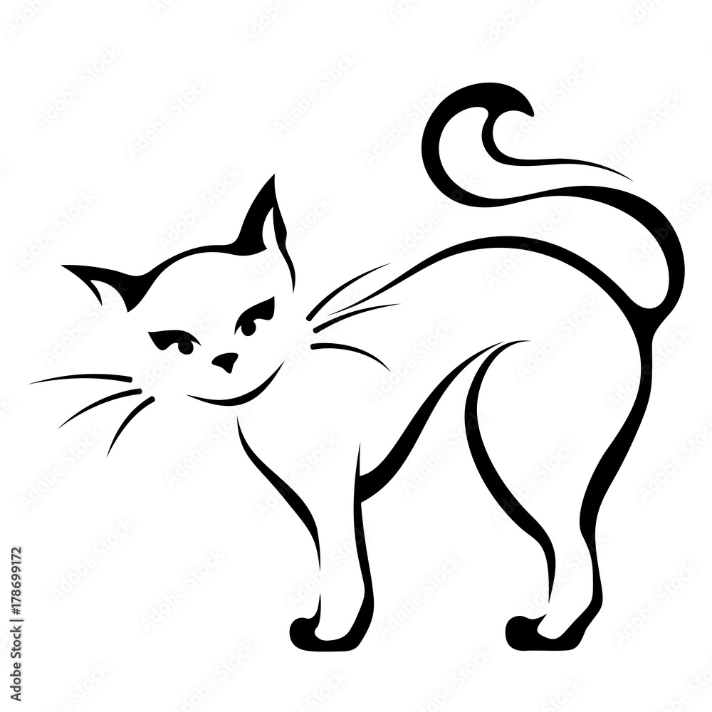 Vector black and white illustration of a cat. Stock Vector | Adobe Stock