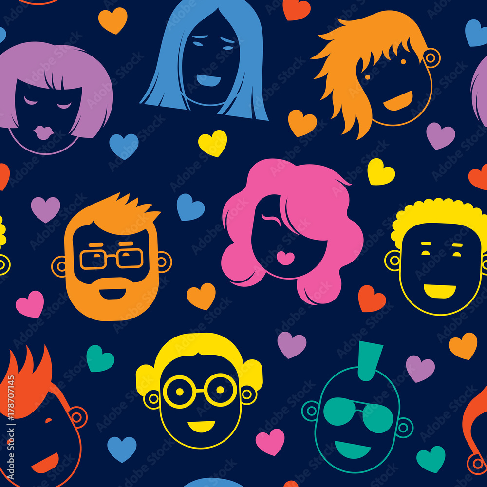 Face_flat4/The seamless pattern of human faces. Faces verbaut positive ...