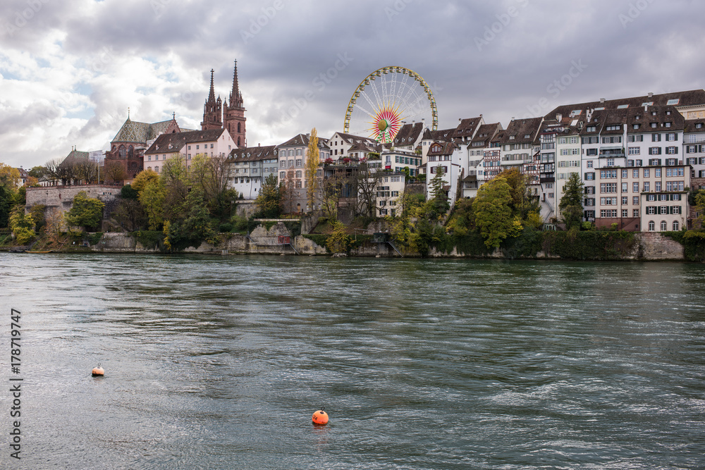 Basel switzerland autumn fair 2017 with ferris wheel and minster Stock ...