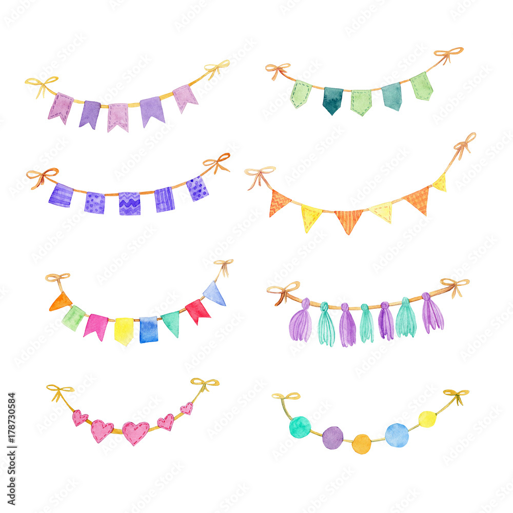 Buntings, bunting, banner watercolor clip art, colorful, party ...