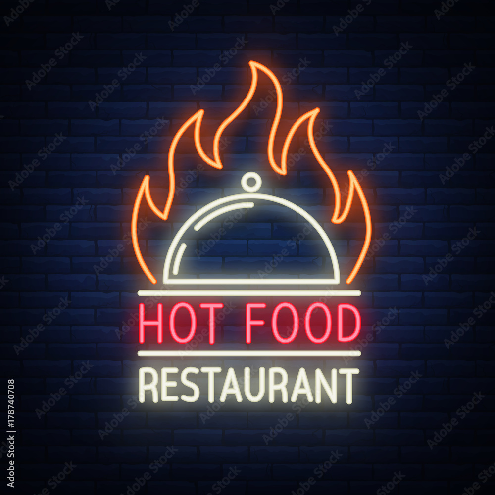 Logo of a hot food restaurant, neon sign, logo, emblem isolated Vector ...