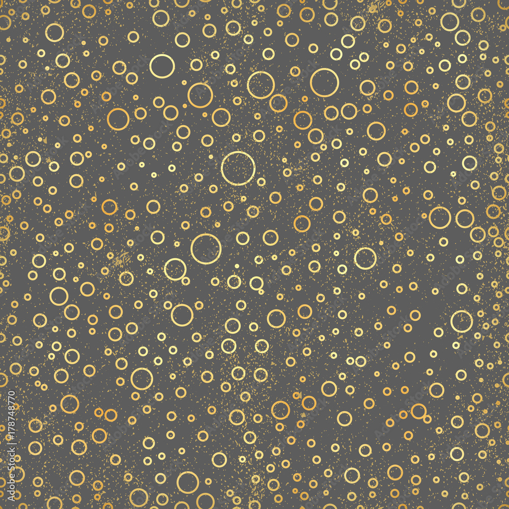 Gold concentric circle seamless pattern. Golden glitter on black ...
