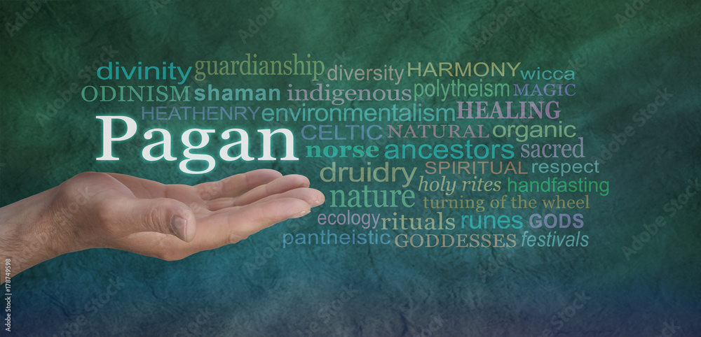 Pagan Word Cloud - Male hand outstretched on a green stone effect ...