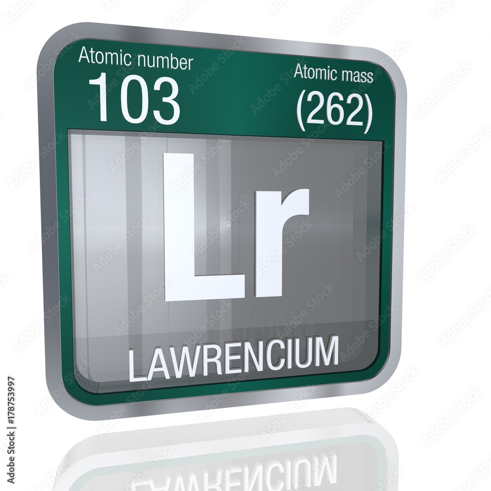 Lawrencium symbol in square shape with metallic border and transparent ...