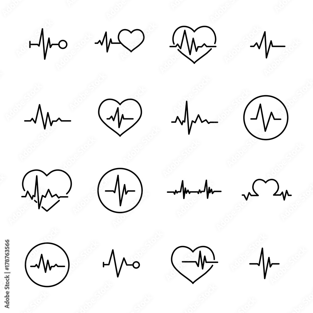 Simple collection of cardiogram related line icons Stock Vector | Adobe ...