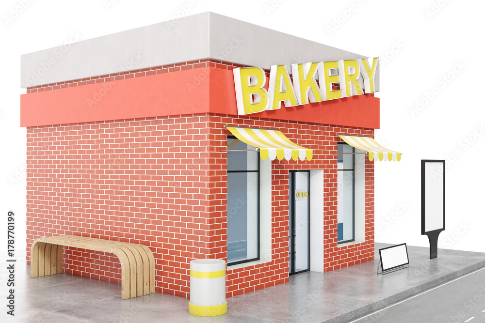 Bakery Store with copy space board isolated on white background. Modern ...