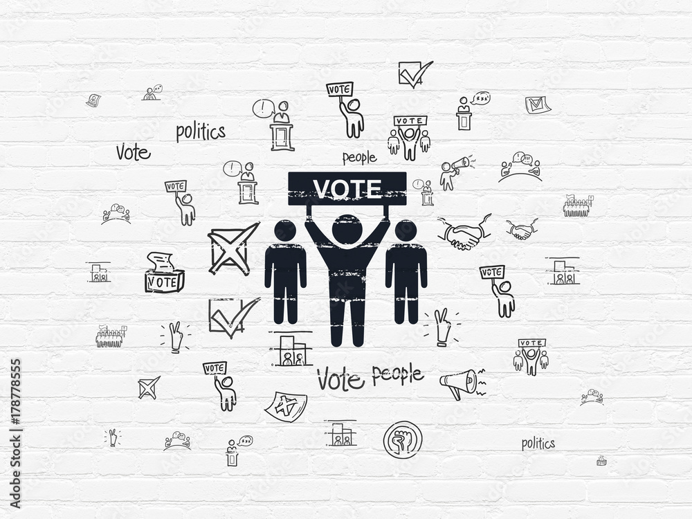 Political concept: Painted black Election Campaign icon on White Brick ...