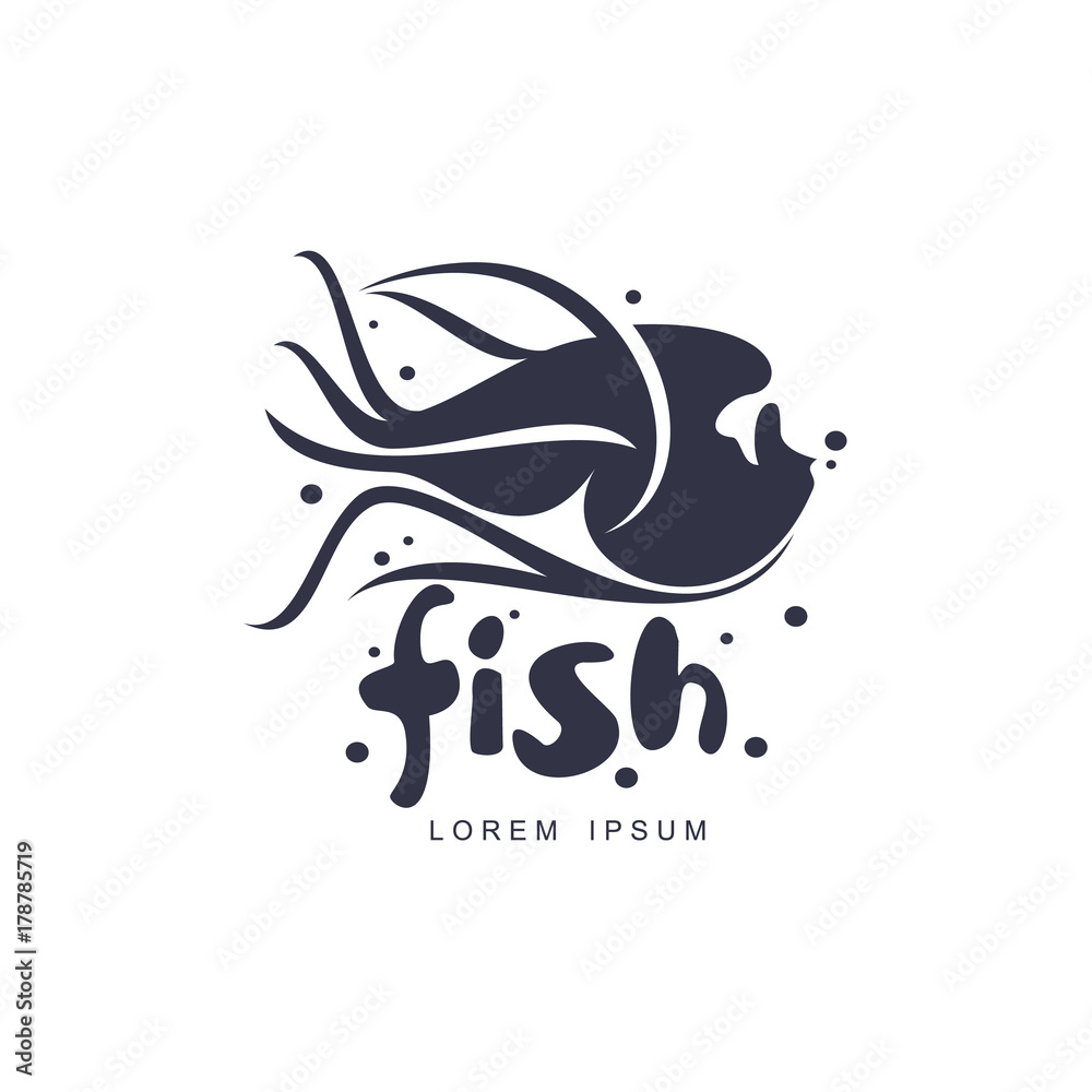 stylized fish icon pictogram. Small decorative exotic aquarium fish ...