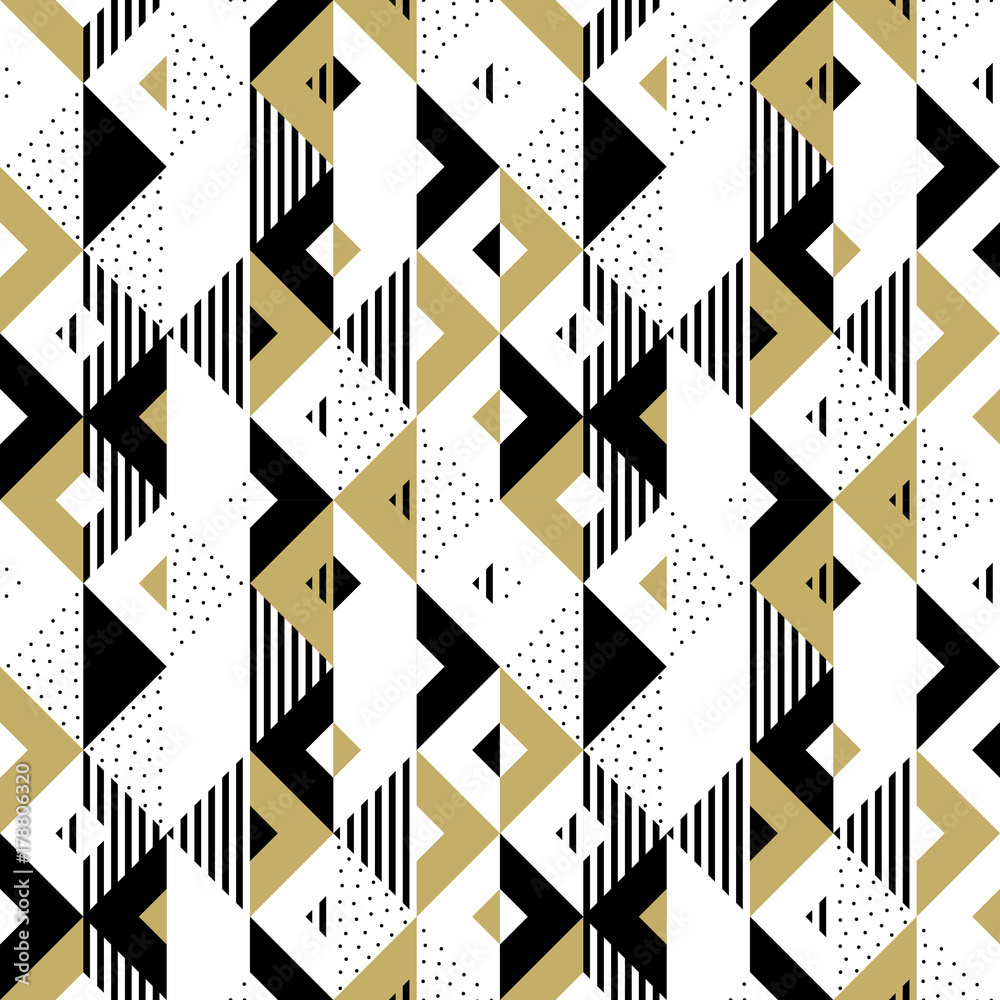 Triangle geometric abstract golden seamless pattern. Vector background ...