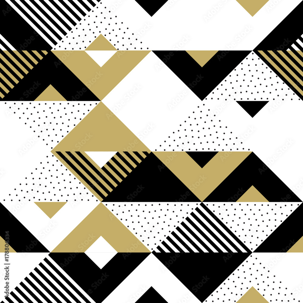 Triangle geometric abstract golden seamless pattern. Vector background ...