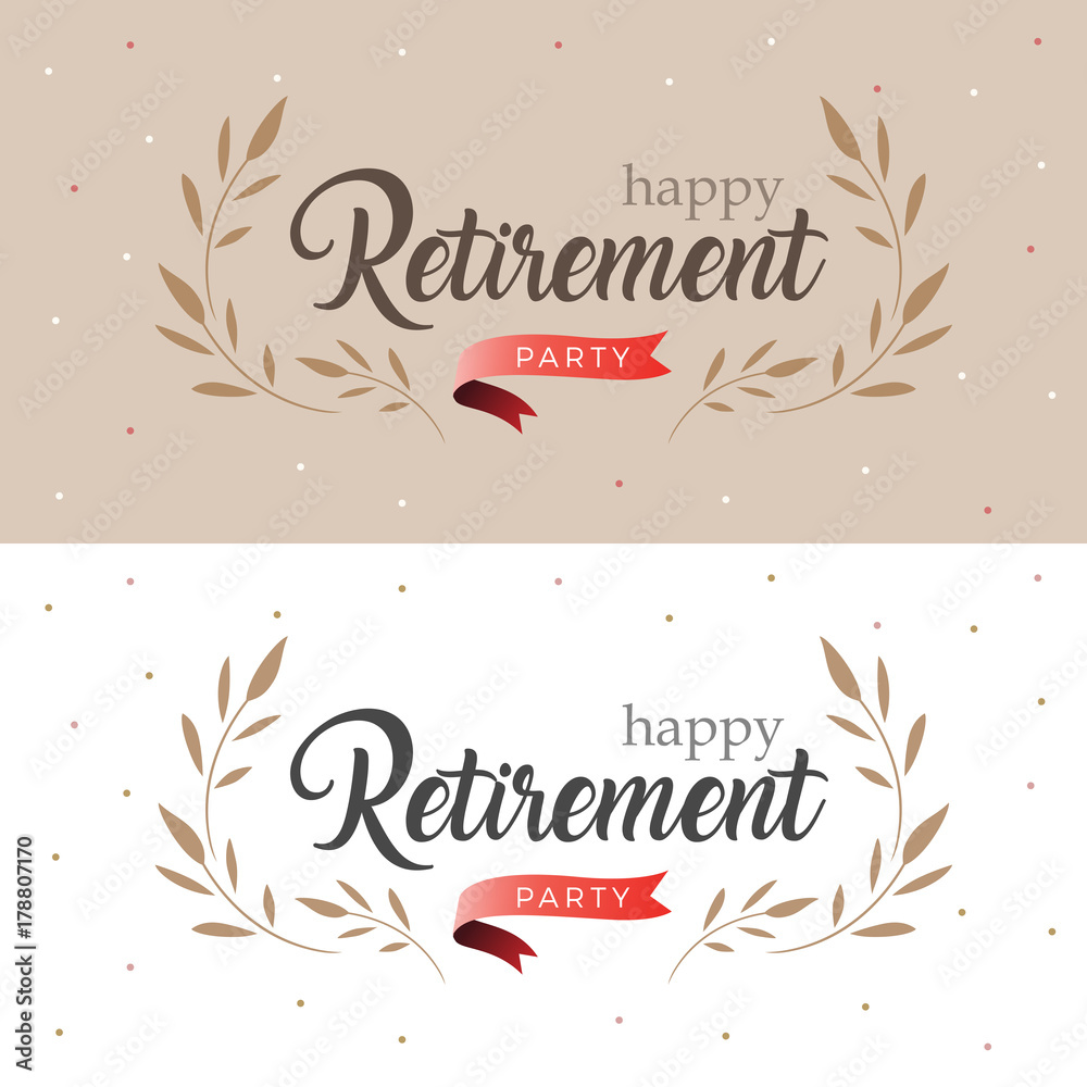 Happy Retirement Party Elegant logo design and leaf decorated with red ...