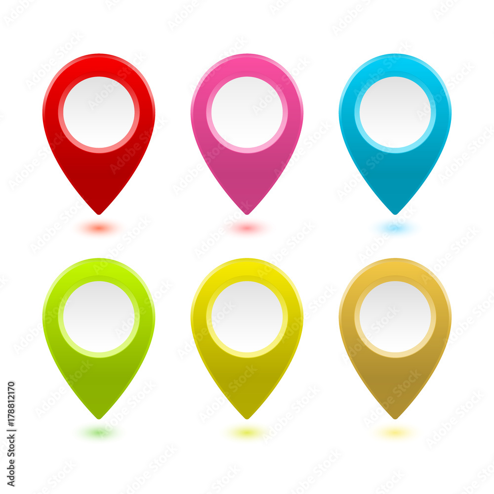 Colourful GPS map markers collection. Bright pointers set. Modern ...