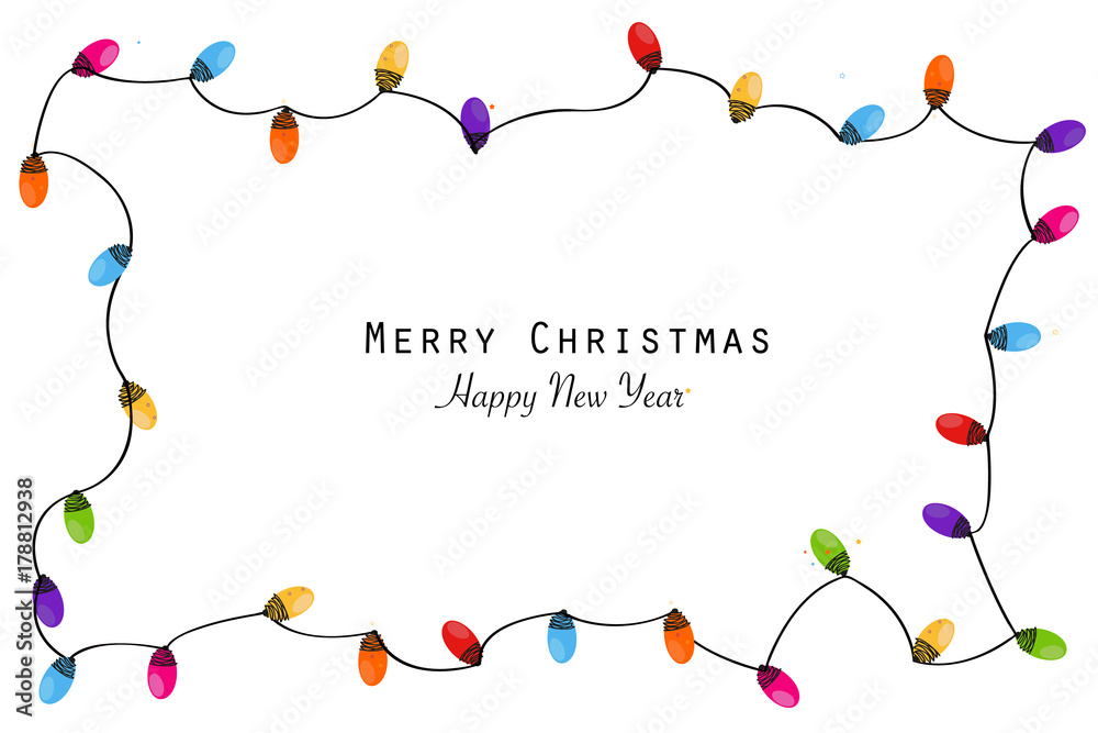 Colorful christmas frame with light bulb. Christmas lights decorative ...