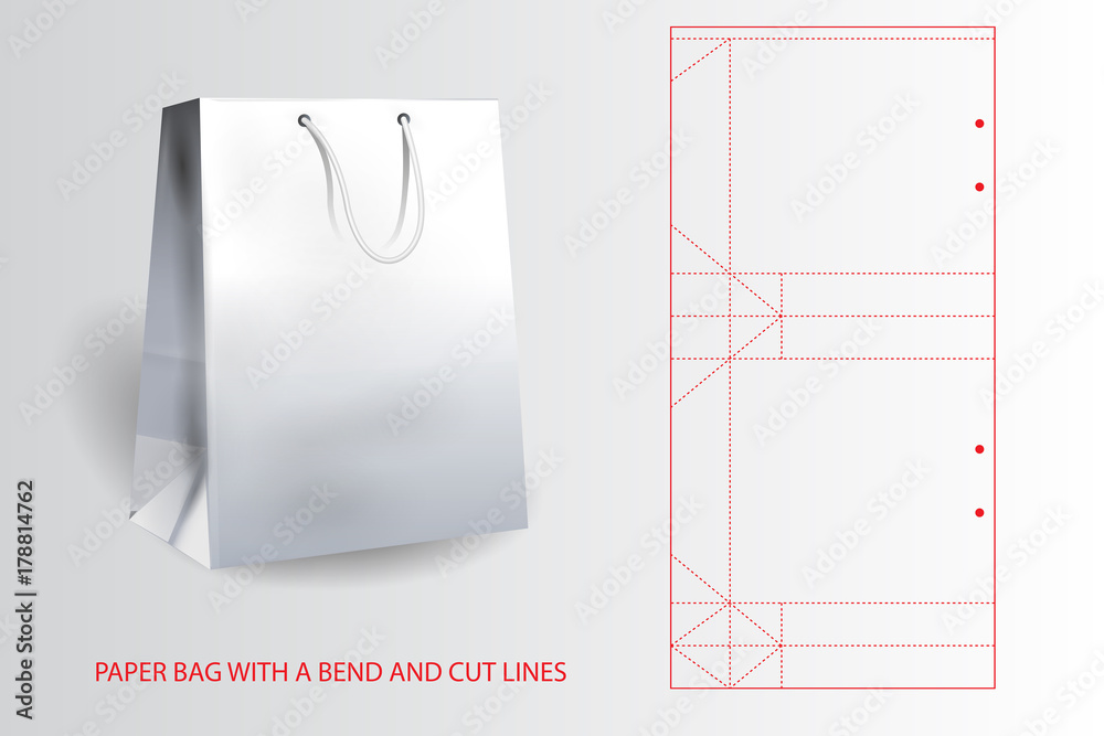 Poster Realistic paper bag with a bend and cut lines. – Wall Art ...