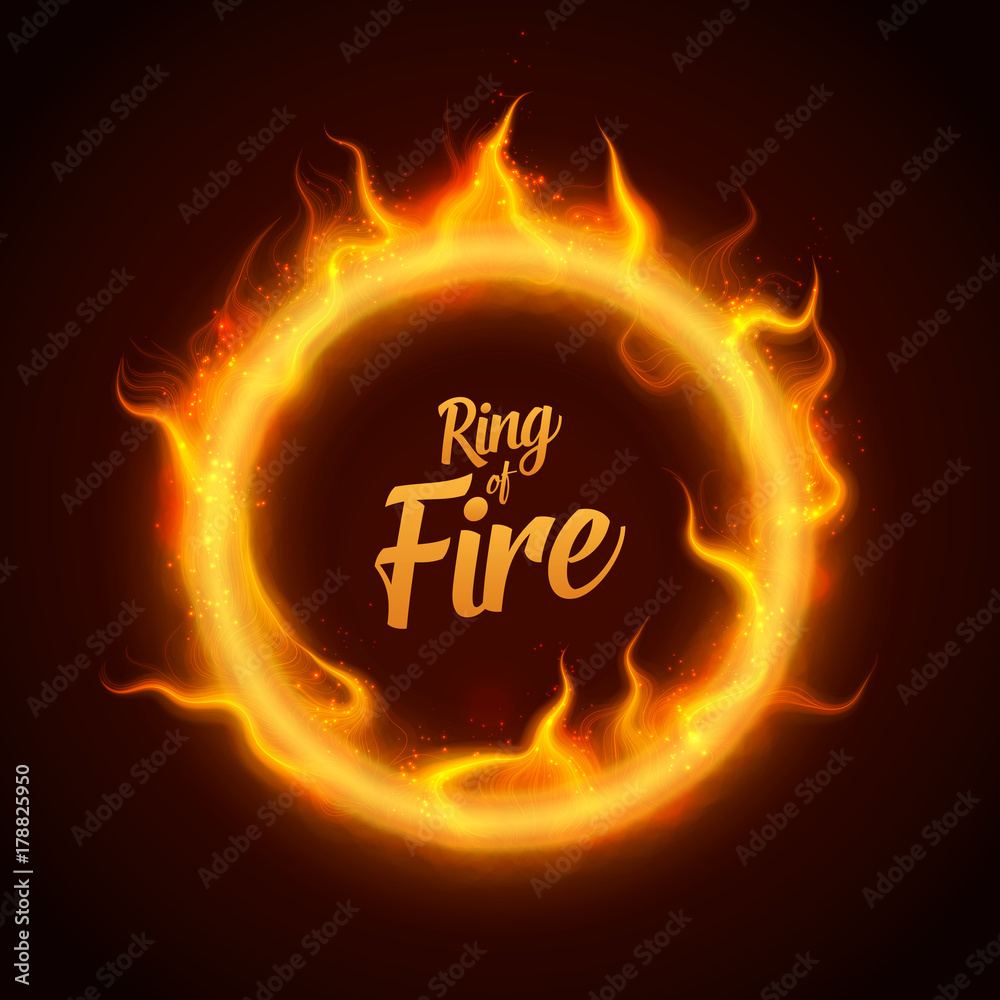 Vector ring of orange fire with sparks. Procedural fire flames burn ...