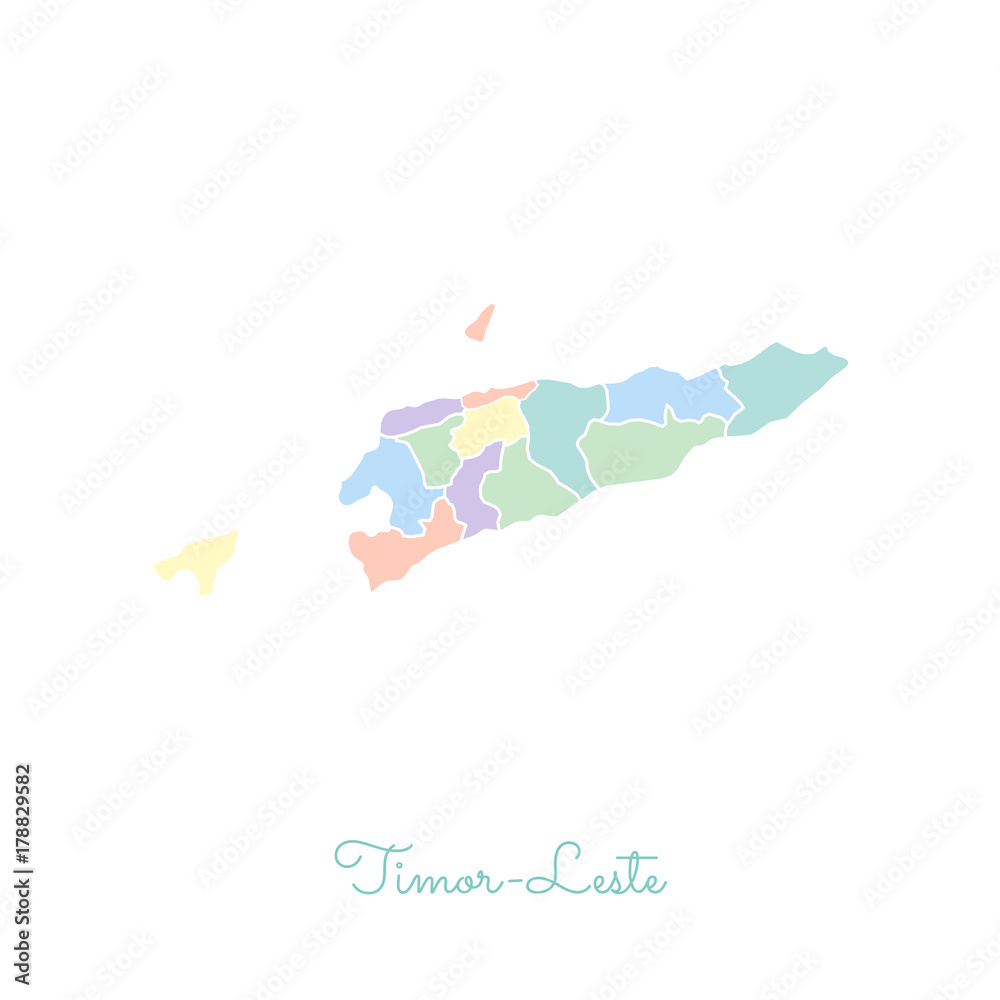 Timor-Leste region map: colorful with white outline. Detailed map of ...
