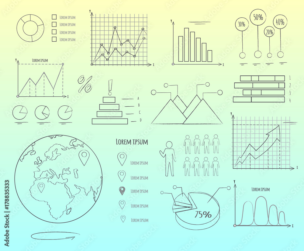 Visual Representation of Data in Graphics Outline Stock Vector | Adobe ...