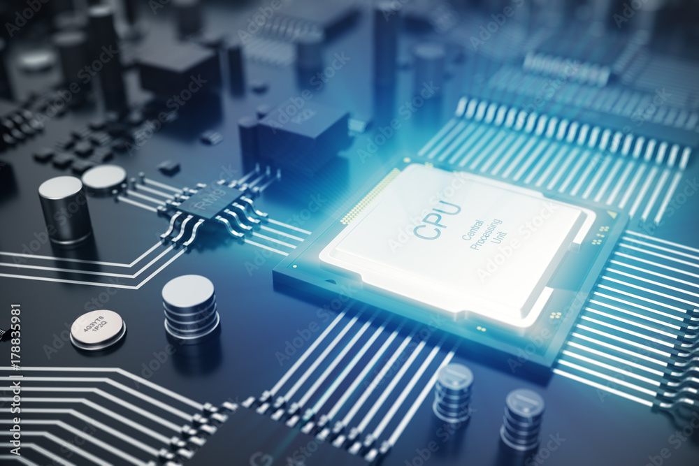 3D rendering Circuit board. Technology background. Central Computer ...