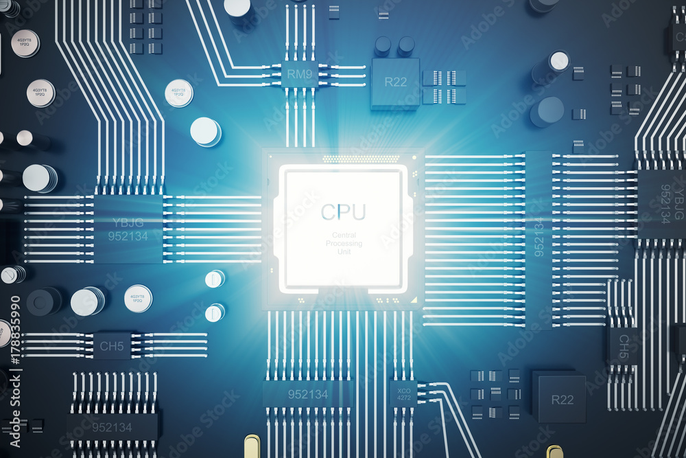 3D rendering Circuit board. Technology background. Central Computer ...