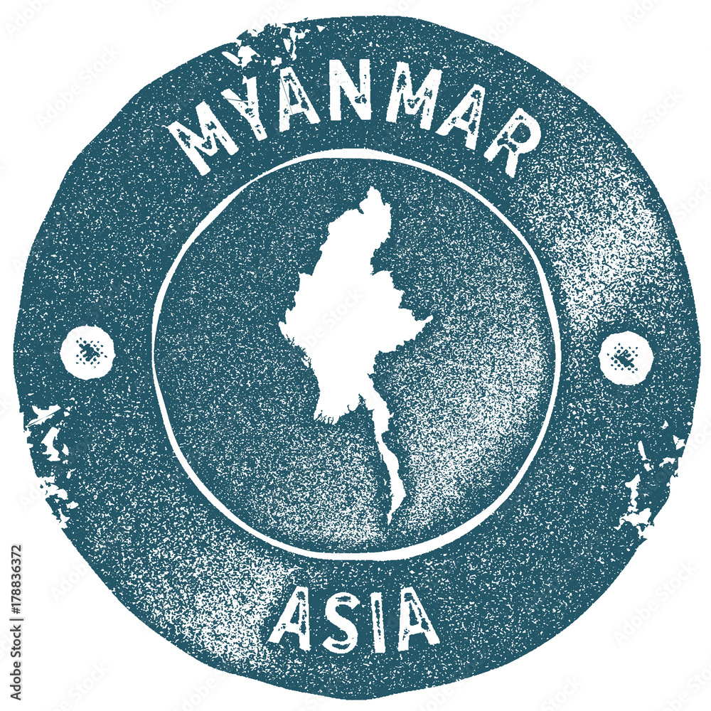 Myanmar map vintage stamp. Retro style handmade label. Myanmar badge or ...