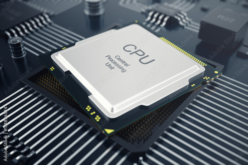 3D rendering Central Computer Processors CPU concept. Electronic ...
