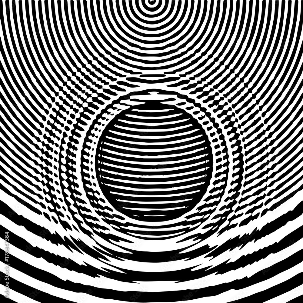 Radial waves with interference patterns, Black and white optical ...