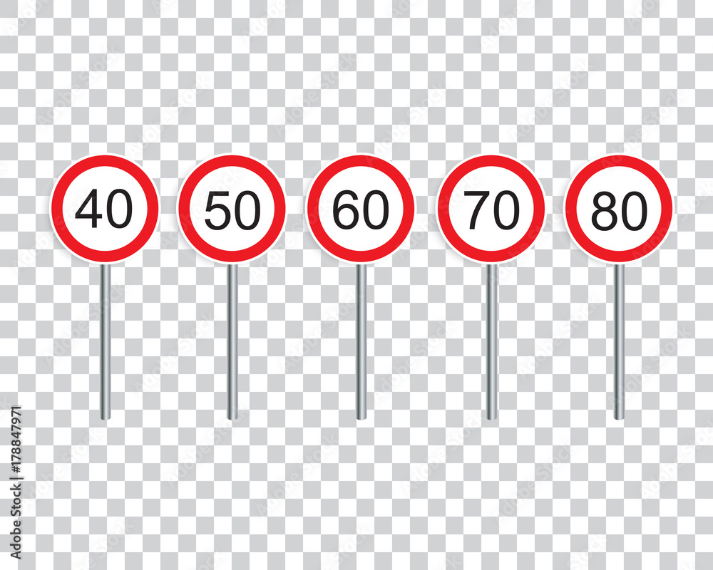 Traffic sign on a transparent background. Signs of speed limits. Vector ...
