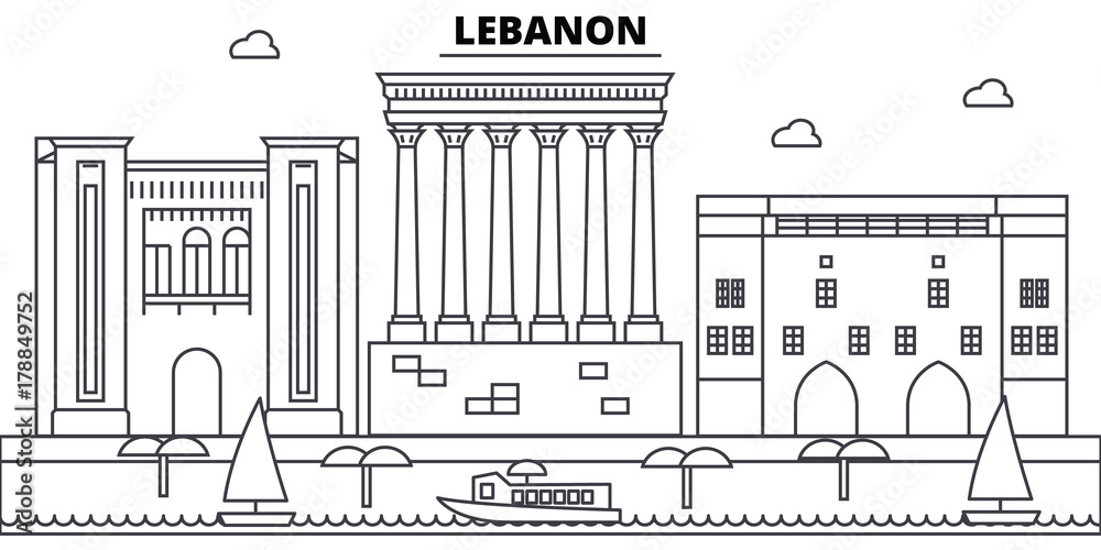 Lebanon architecture skyline: buildings, silhouette, outline landscape ...