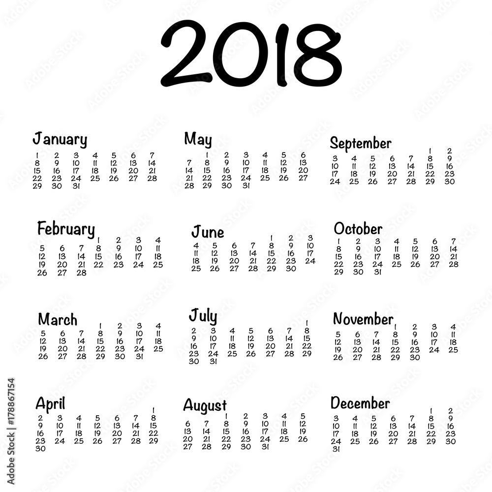 Simple calendarium 2018. Template of year 2018 with all months. Stock ...