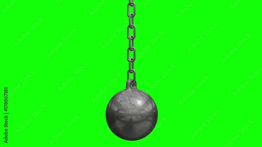 Wrecking ball. Demolition sphere hanging on chains. 3d render video ...