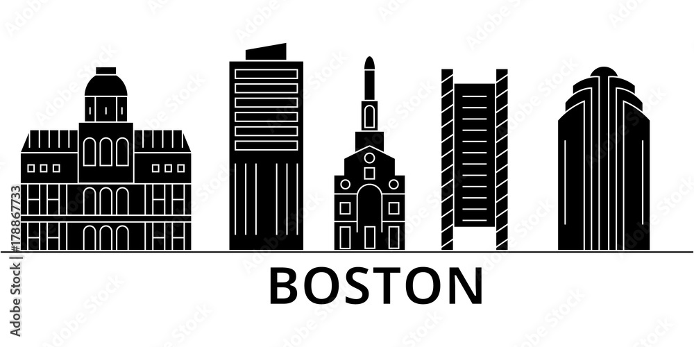 Boston architecture skyline, buildings, silhouette, outline landscape ...